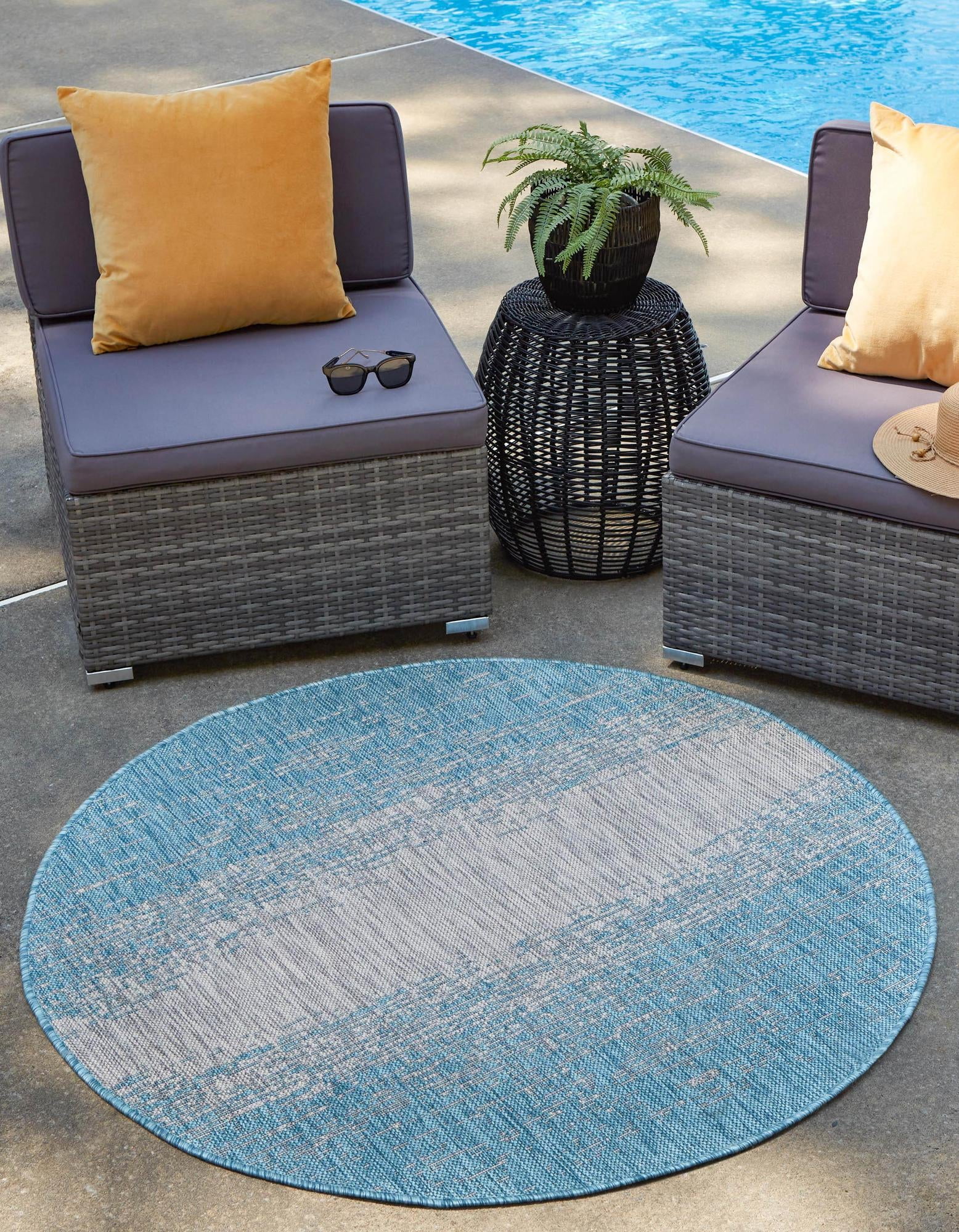 Unique Loom Outdoor Modern Collection Area Rug - Ombre (4' 1" Round ...