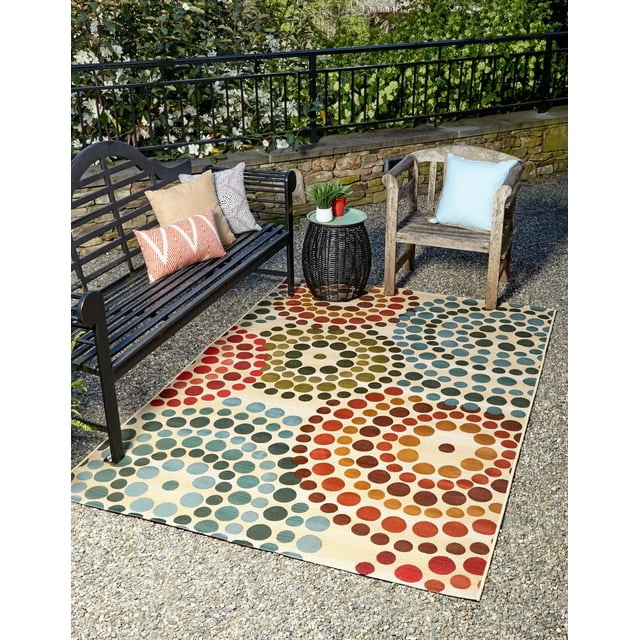 Unique Loom Outdoor Modern Collection Area Rug - Spark (2' 2" x 3' 1" Rectangle Beige/Burgundy ...