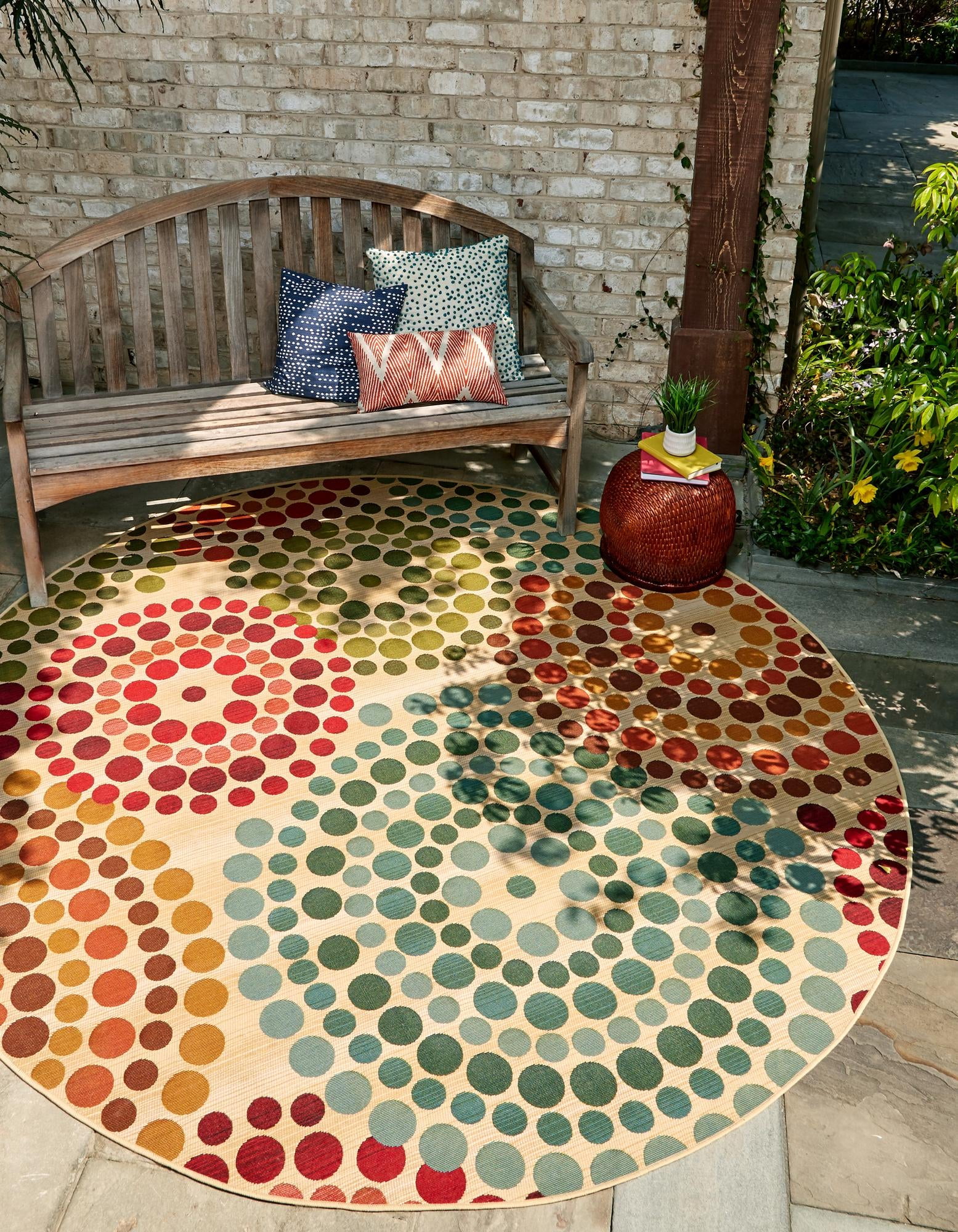 Unique Loom Outdoor Modern Collection Area Rug - Spark (3' 1" Round Beige/Burgundy) - Walmart.com
