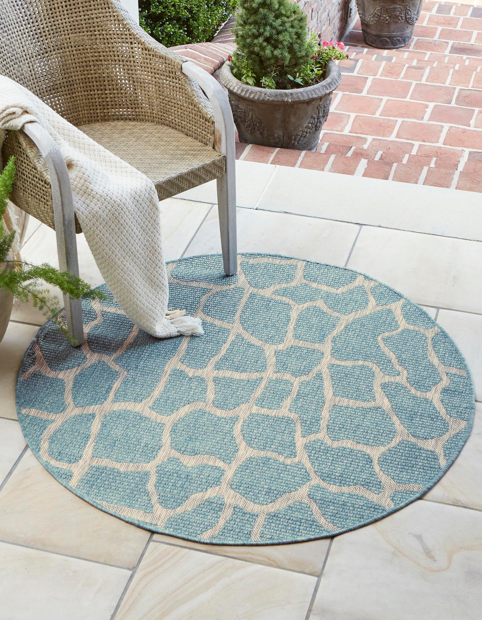 Unique Loom Outdoor Safari Collection Area Rug - Giraffe (4' 1" Round ...