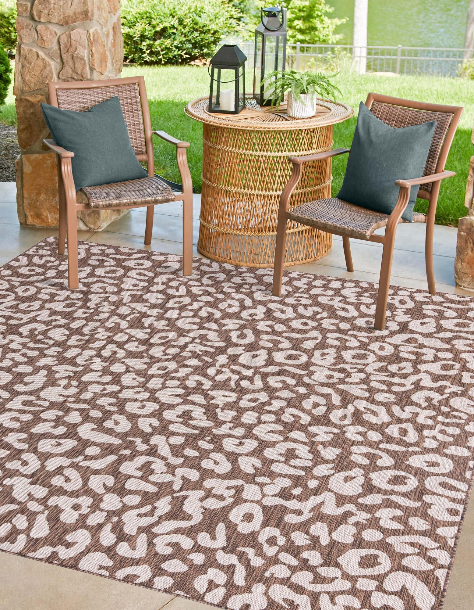 Unique Loom Outdoor Safari Rug, Leopard Print, 10' Square, Brown and ...