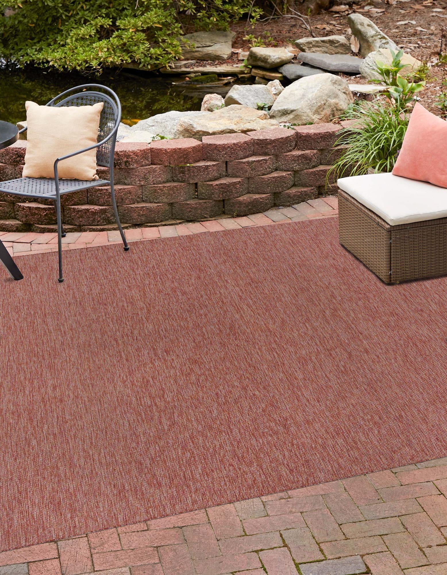 Unique Loom Outdoor Solid Collection Area Rug (13' Square Rust Red ...