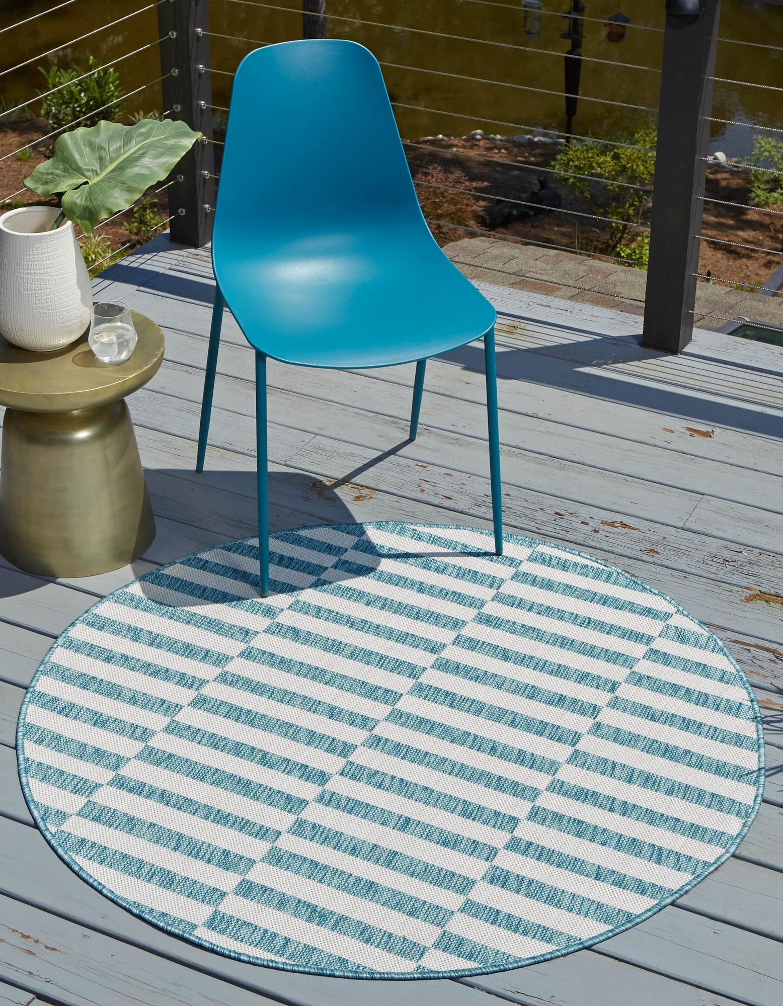 Unique Loom Outdoor Striped Collection Area Rug - Striped (4' 1" Round ...