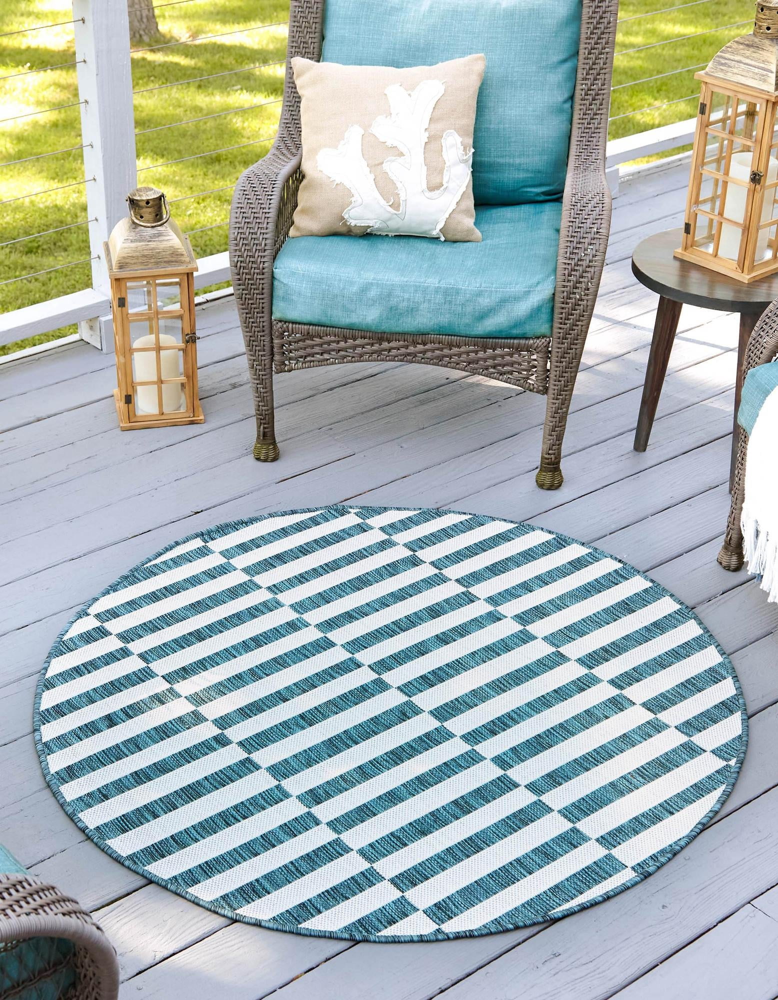 Unique Loom Outdoor Striped Collection Area Rug - Striped (4' 1" Round ...