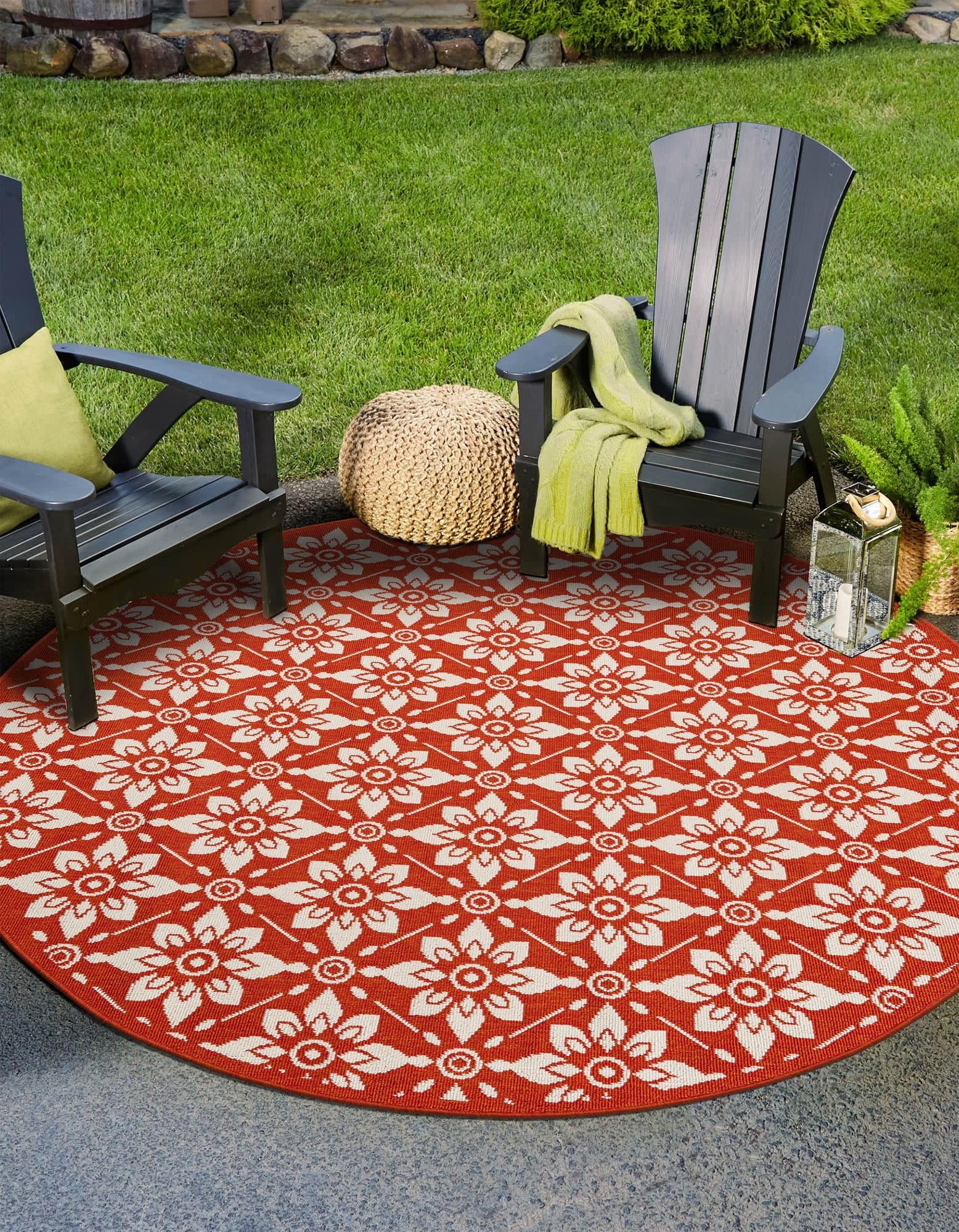 Unique Loom Outdoor Trellis Collection Area Rug - Tiles (3' 1" Round ...