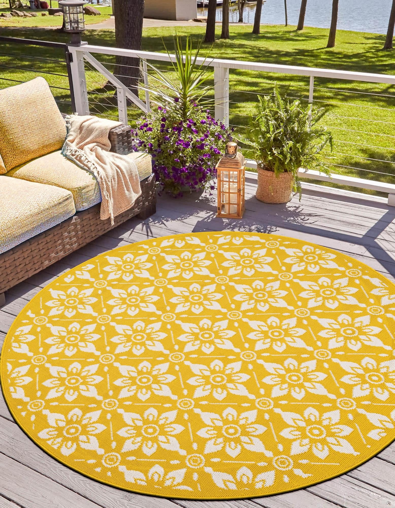 Unique Loom Outdoor Trellis Collection Area Rug - Tiles (4' 1" Round ...