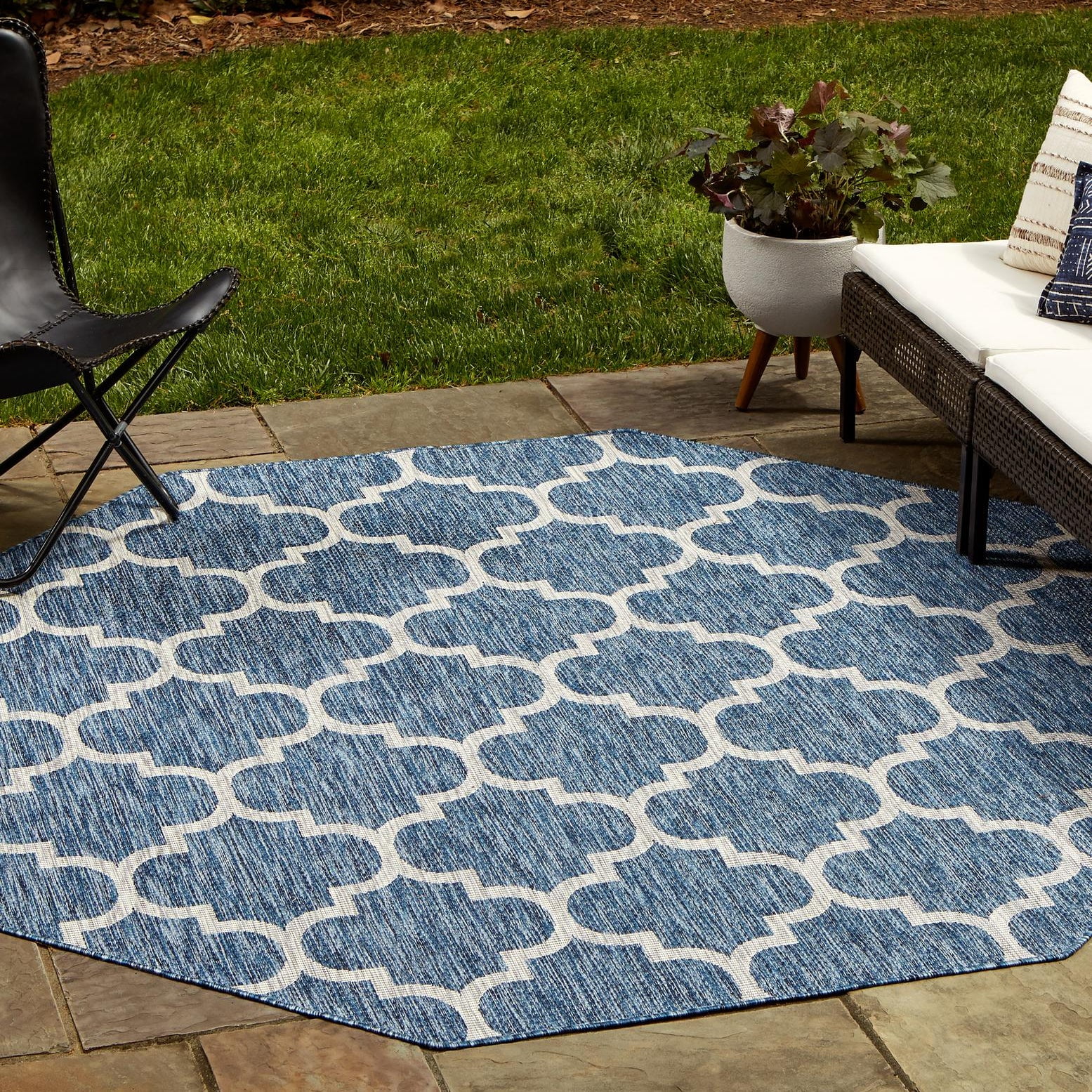 Unique Loom Outdoor Trellis Collection Area Rug (5' 3" Octagon Navy ...