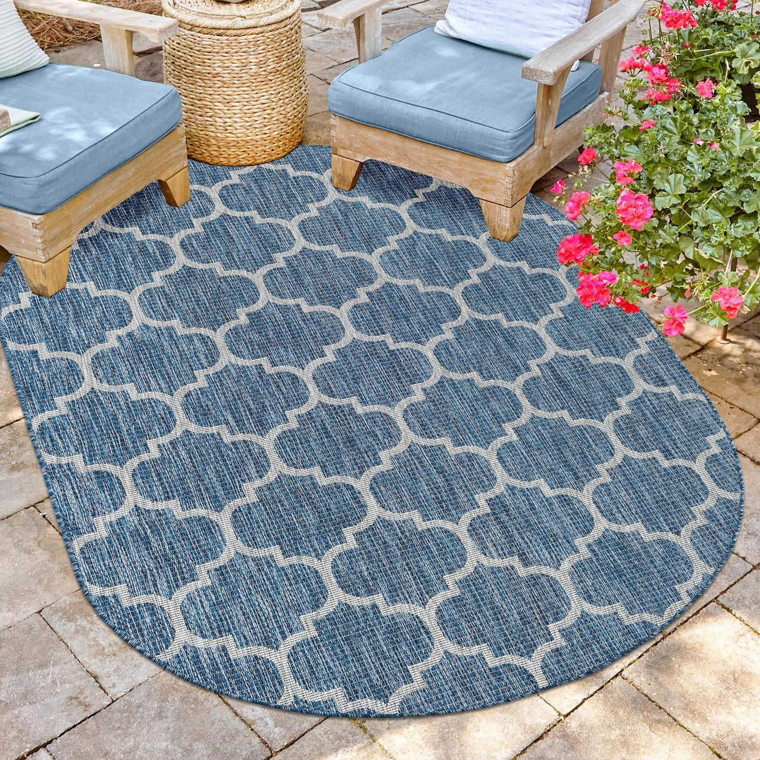 Unique Loom Outdoor Trellis Collection Area Rug (5' 3" x 8' Oval Navy ...