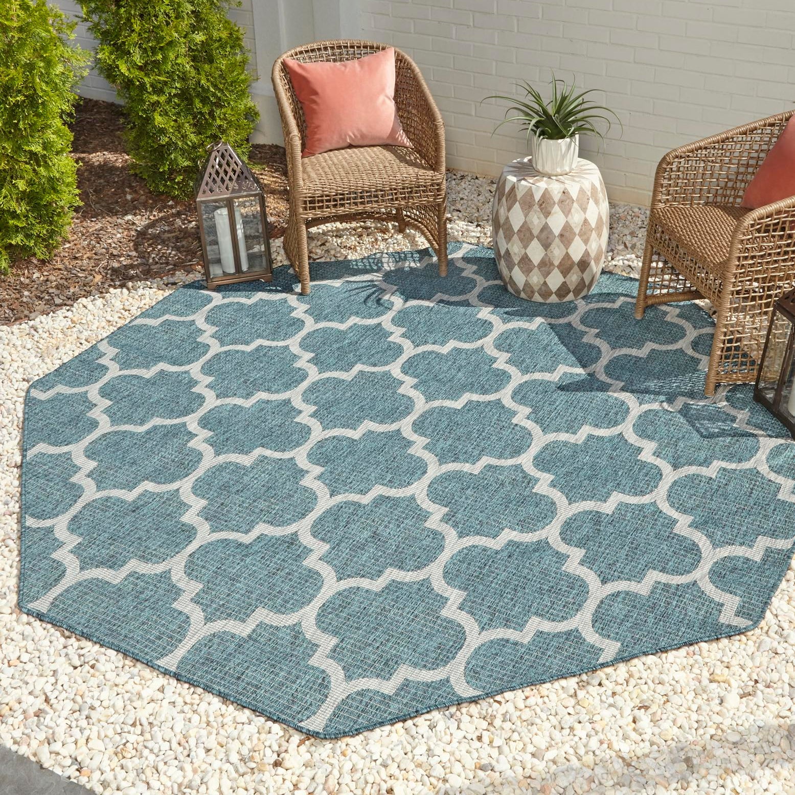 Unique Loom Outdoor Trellis Collection Area Rug (7' 10" Octagon Teal ...