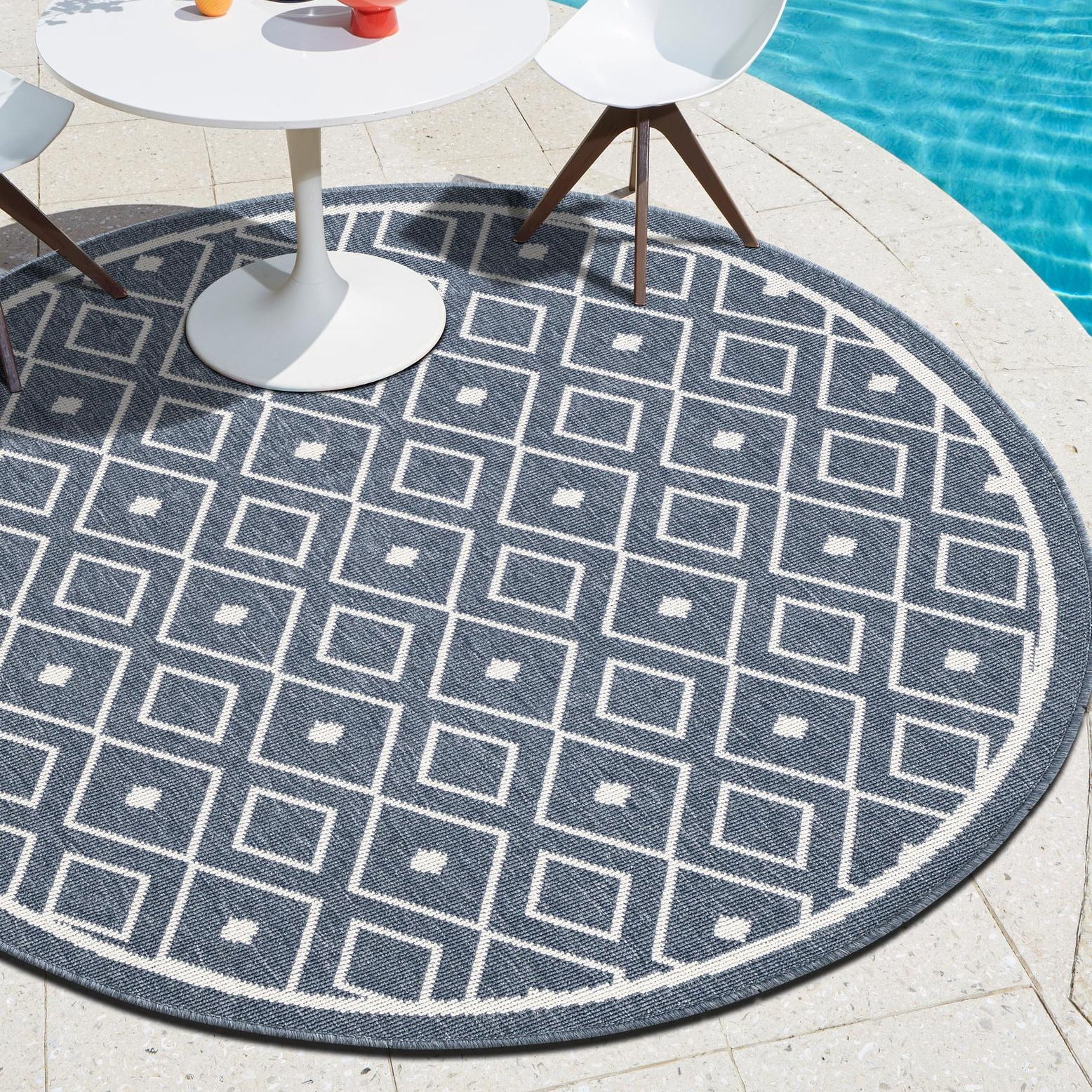 Unique Loom Outdoor Trellis Collection Area Rug - Kafes (4' Round Navy ...