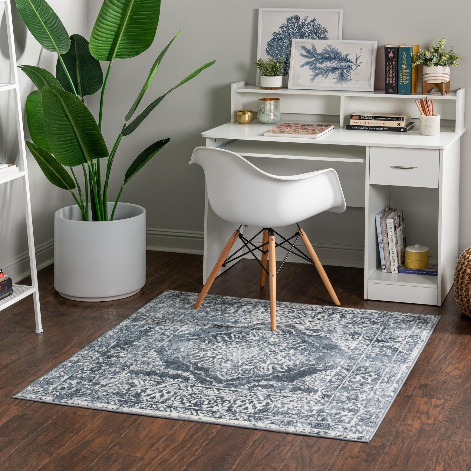 Unique Loom Oxford Collection Area Rug - Bodleian (7' 10" Square Blue/Ivory) - Walmart.com