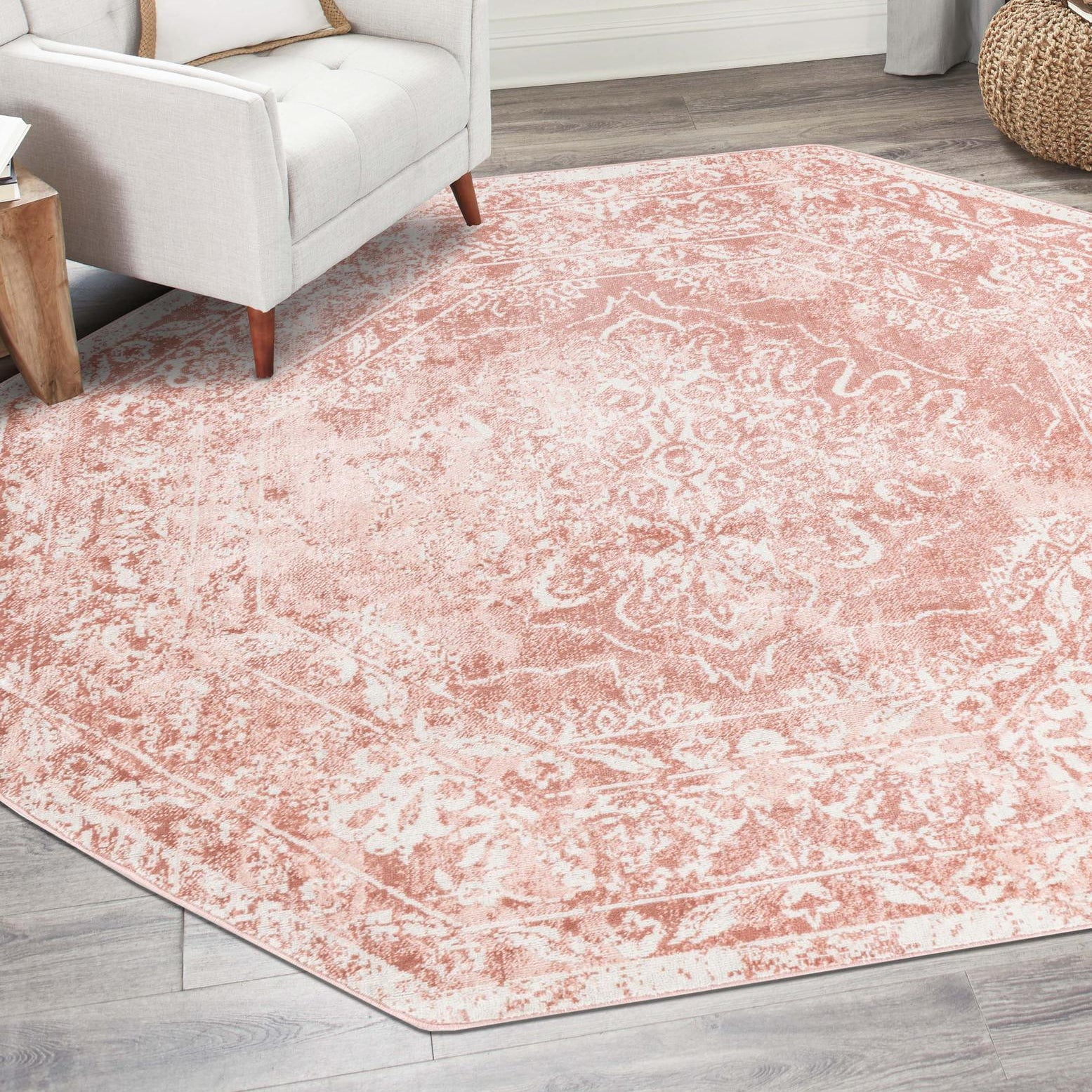 Unique Loom Oxford Collection Area Rug - Bodleian (7' Octagon Pink ...