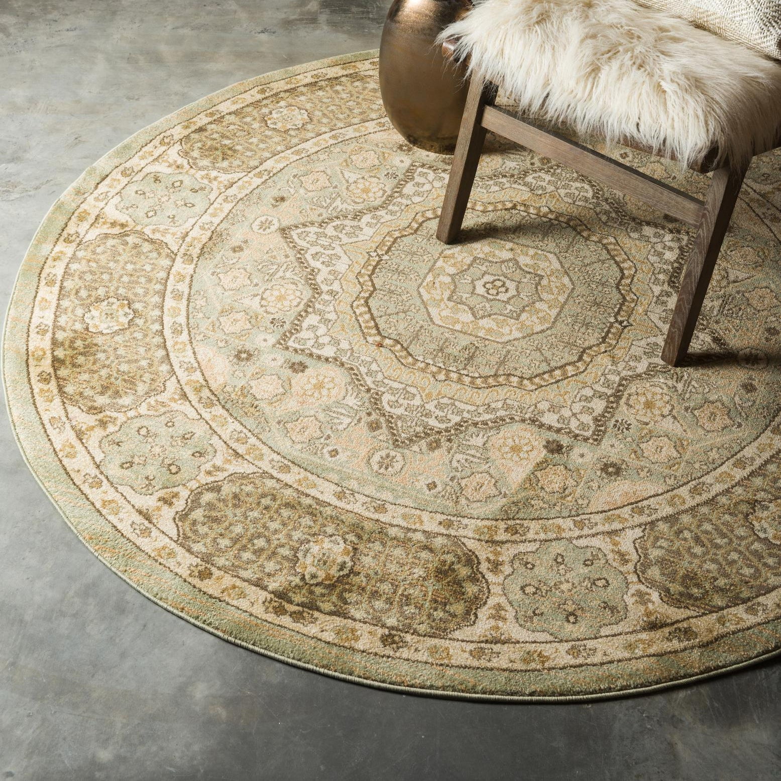 Unique Loom Palace Collection Area Rug - Amber (3' 1" Round Light Green ...