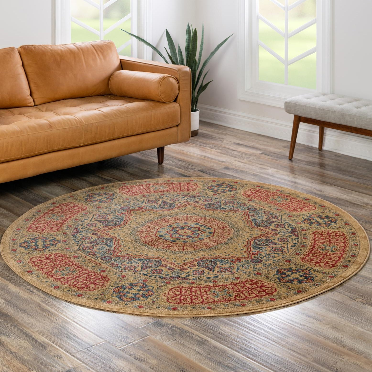 Unique Loom Palace Collection Area Rug - Amber (6' 1" Round Beige/Light ...