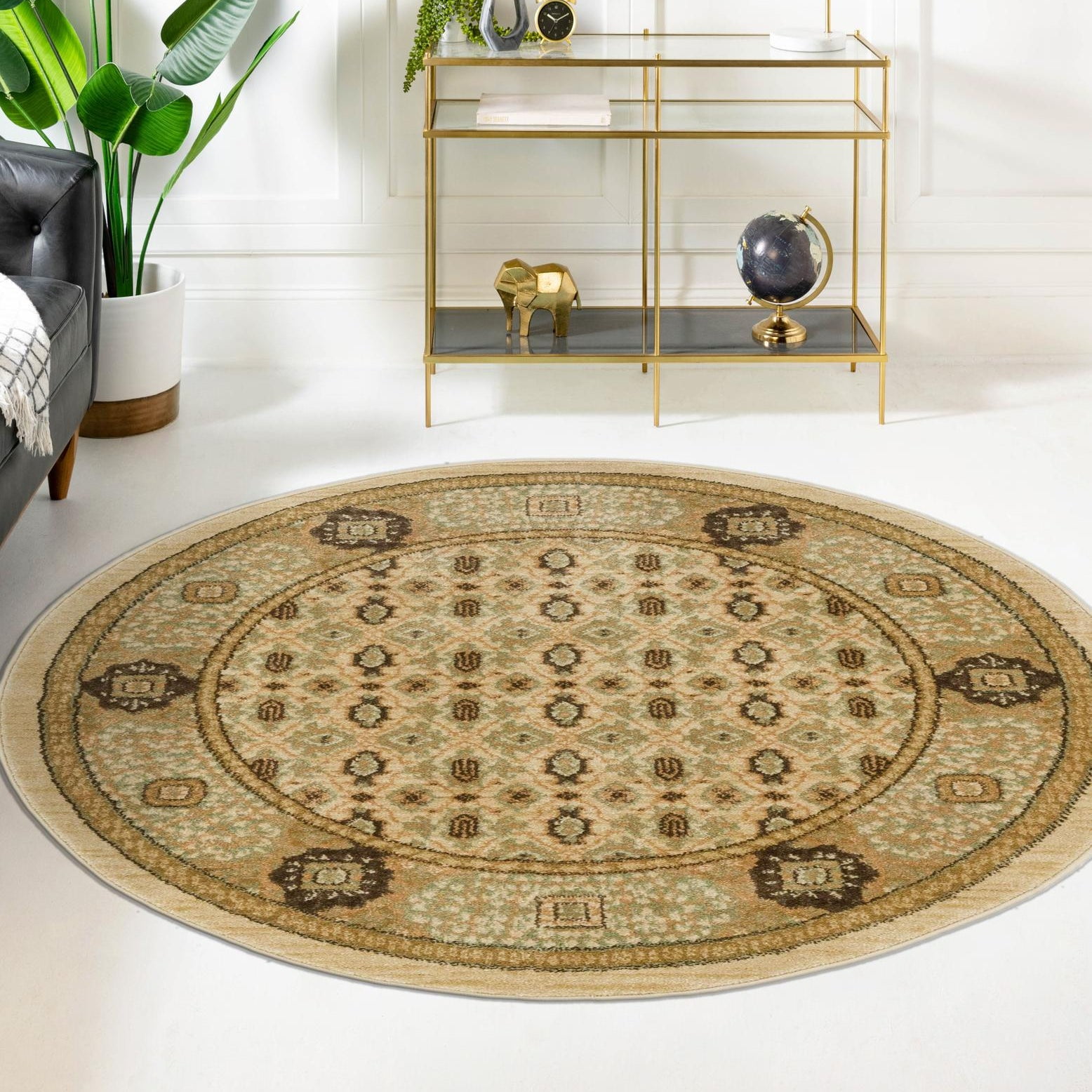 Unique Loom Palace Collection Area Rug - Jefferson (6' 1" Round Cream ...