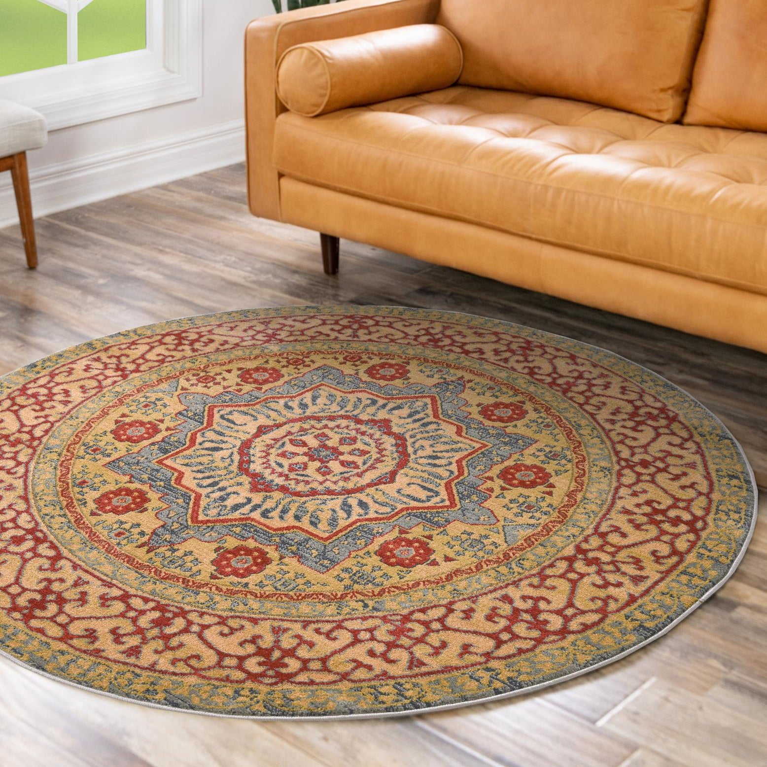 Unique Loom Palace Collection Area Rug - Saray (8' Round Light Blue/Red ...