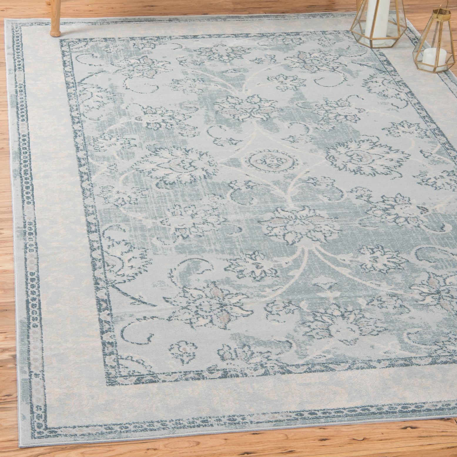 Unique Loom Bedroom Rug, Hickory Paris Collection, Light Blue/Beige, 9 ...