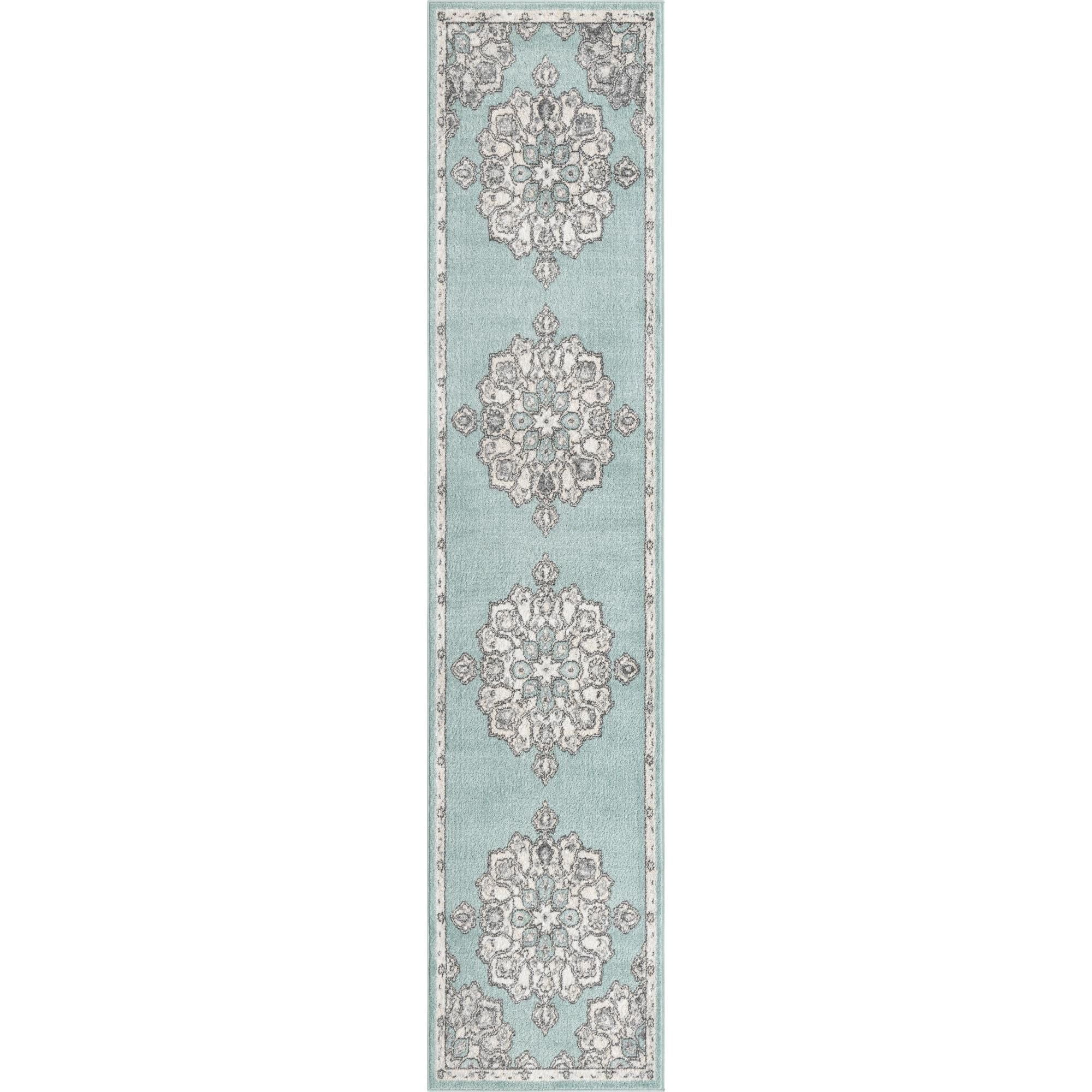 Unique Loom Aqua/Beige 2'7" x 12' Runner Rug, Perfect for Bathroom ...