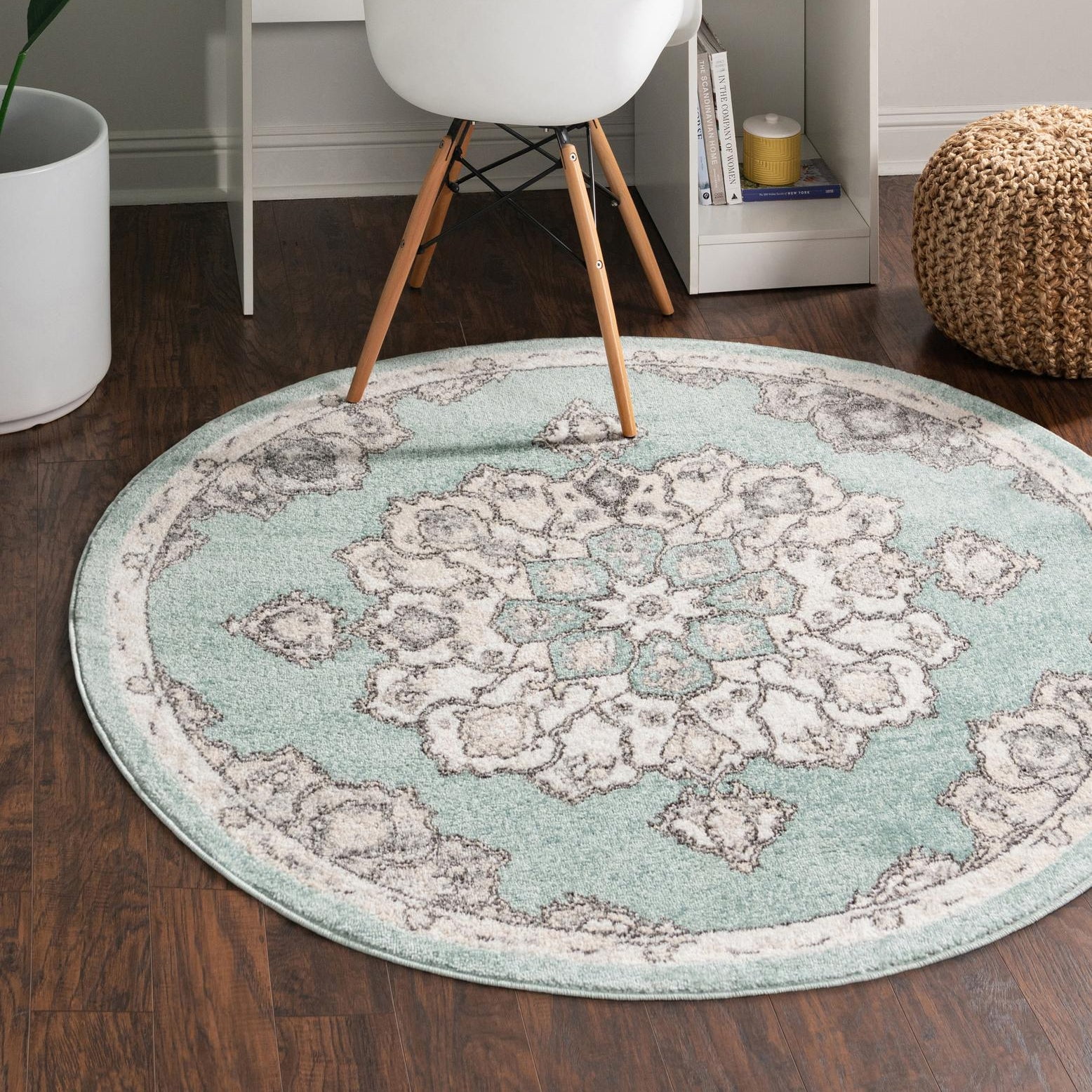 Unique Loom Parker Collection Area Rug - Kokulu (5' Round Aqua/Beige ...
