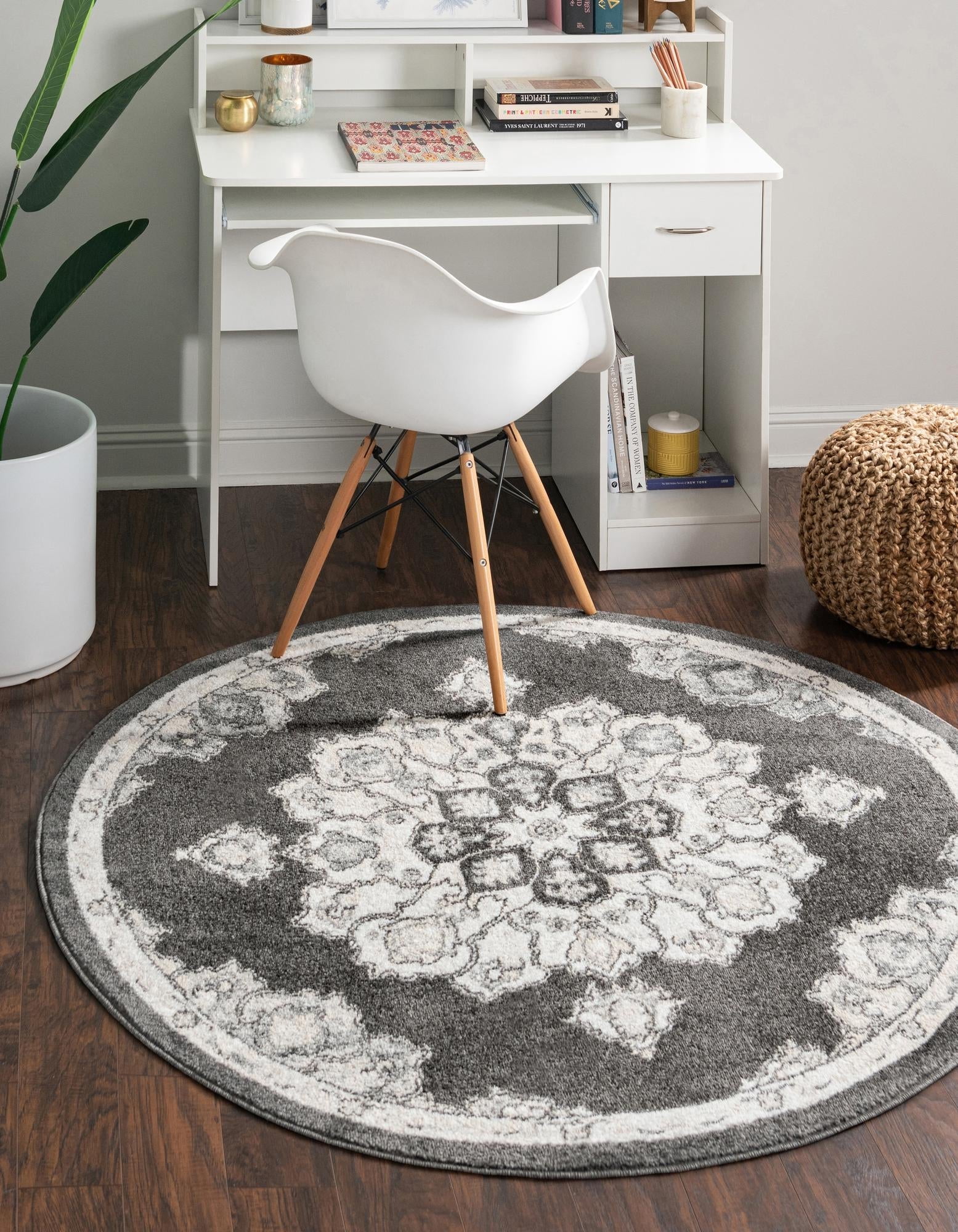 Unique Loom Parker Collection Area Rug - Kokulu (5' Round Charcoal/Gray ...