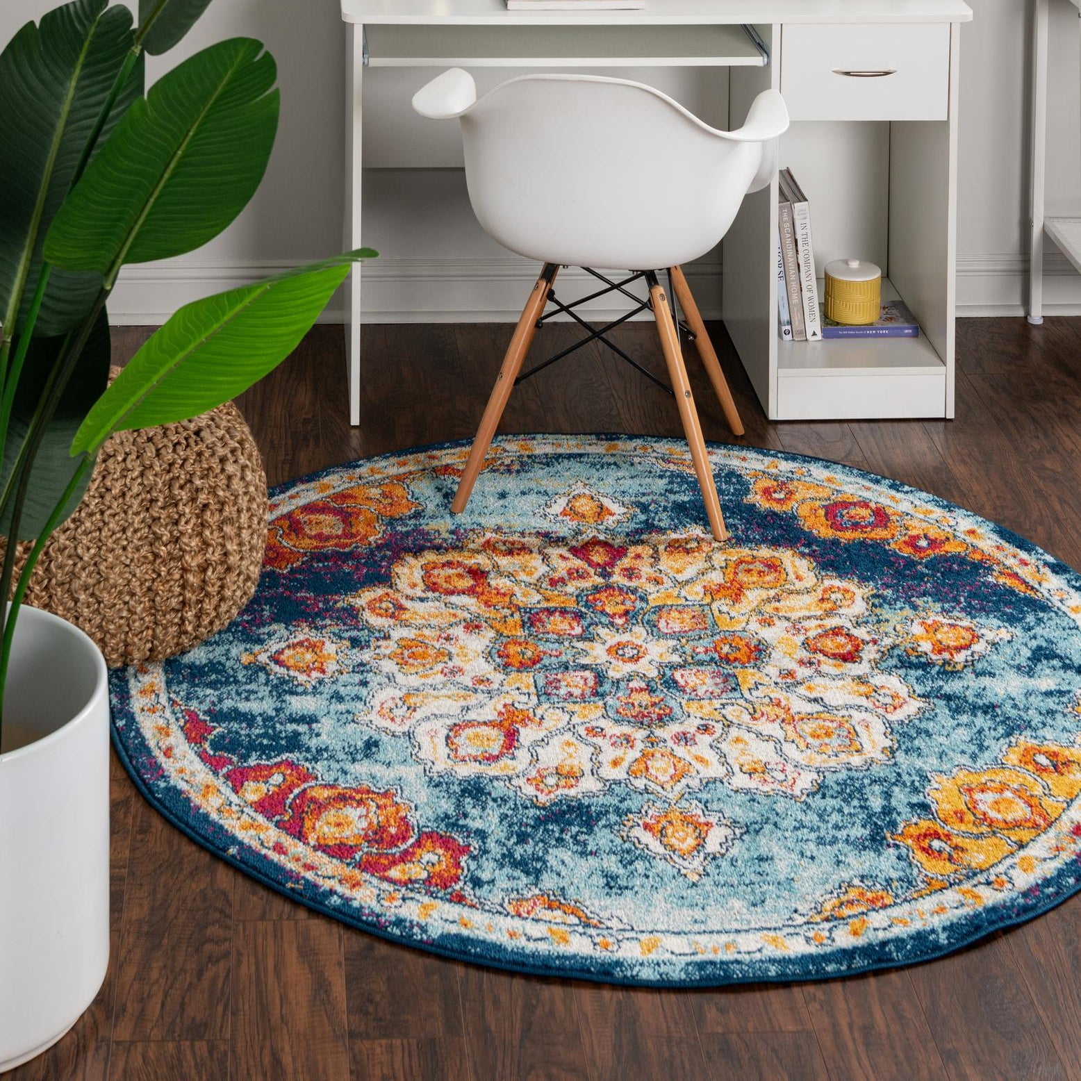 Unique Loom Parker Collection Area Rug - Kokulu (5' Round Multi/Blue ...