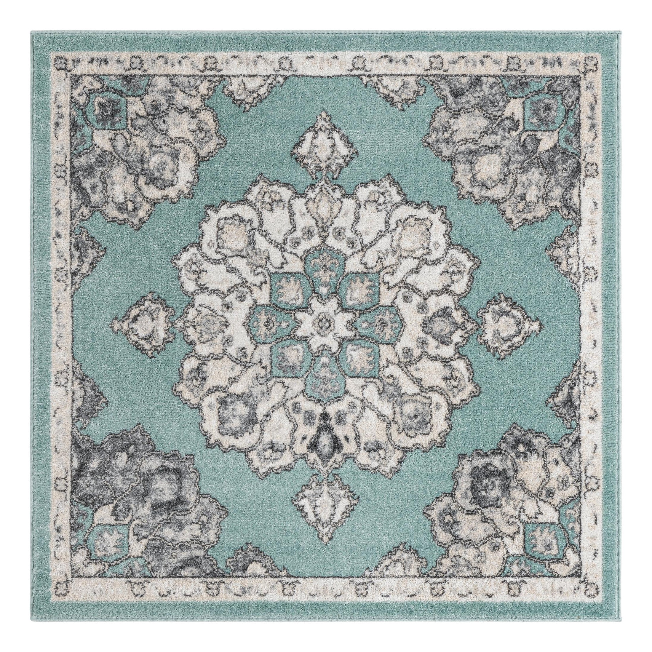 Unique Loom Parker Collection Area Rug - Kokulu (5' Square Aqua/Beige ...