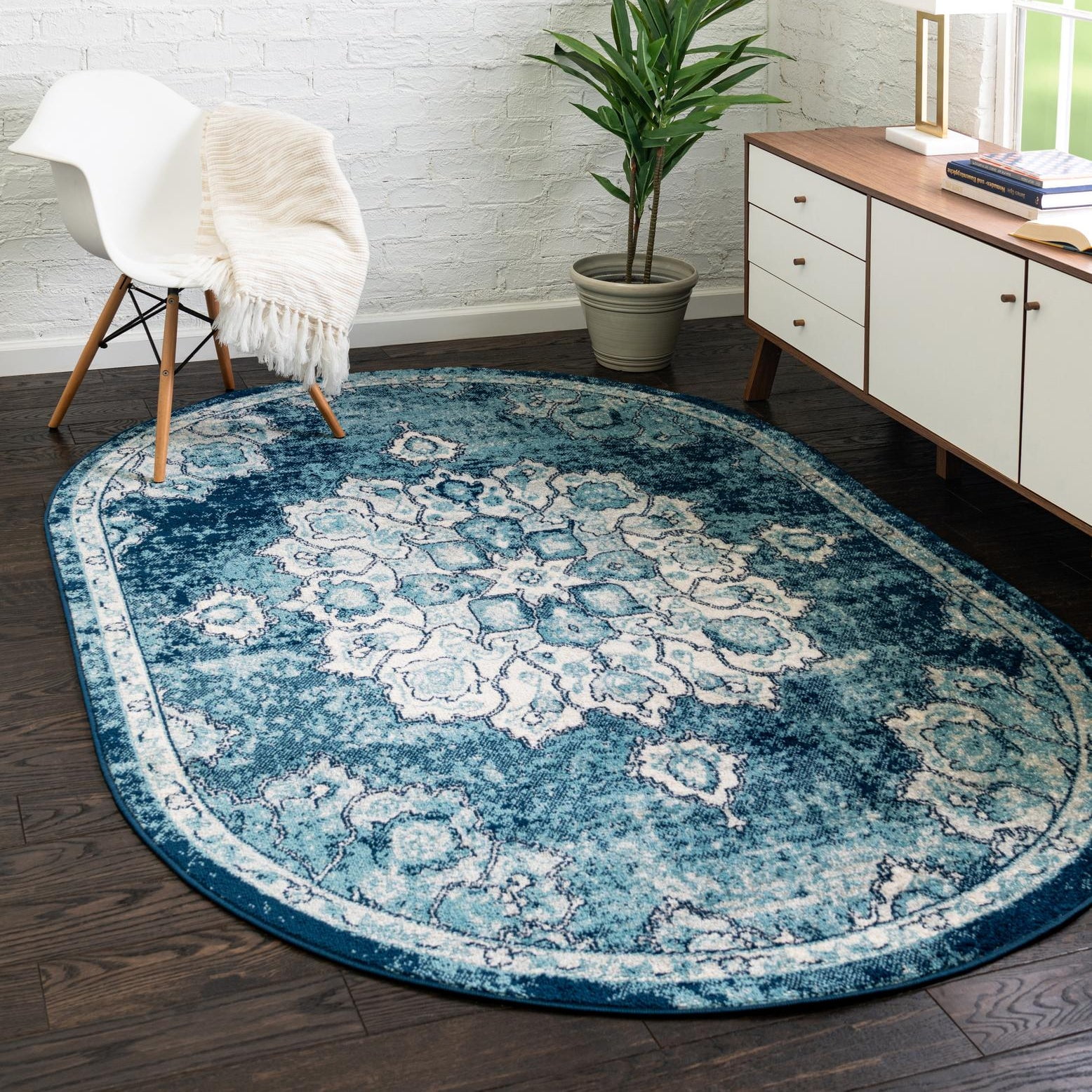 Unique Loom Parker Collection Area Rug - Kokulu (5' x 8' Oval Navy Blue ...
