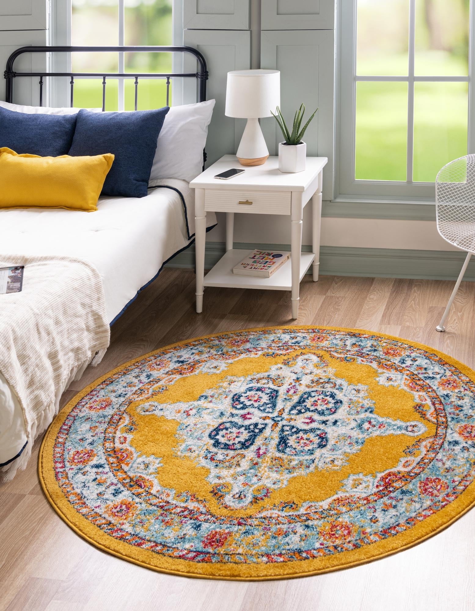 Unique Loom Parker Collection Area Rug - Merakli (3' 3" Round Yellow ...