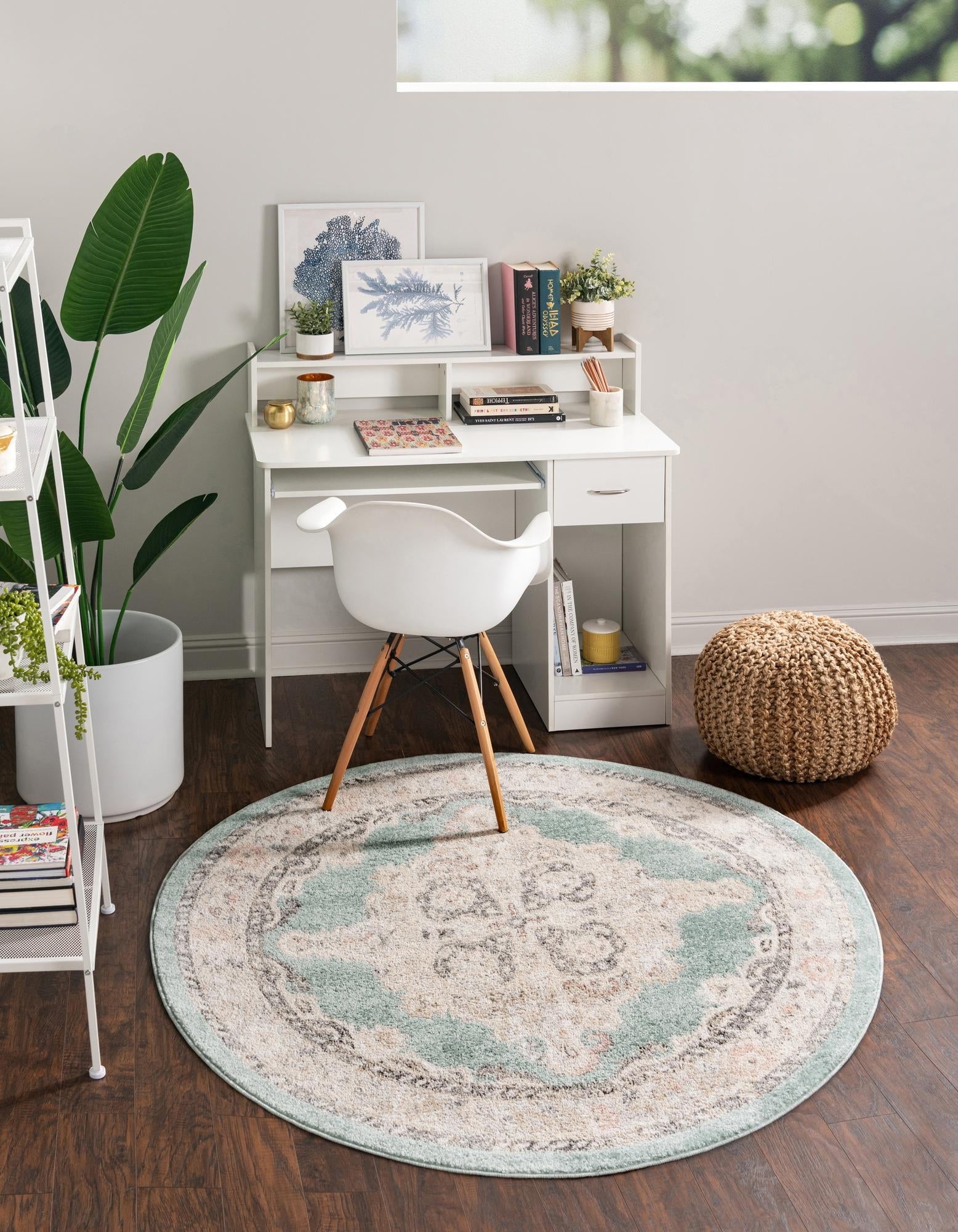 Unique Loom Parker Collection Area Rug - Merakli (5' Round Aqua/Beige ...