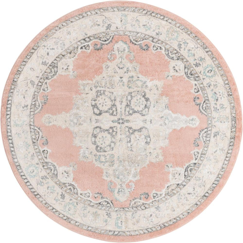 Unique Loom Pink/Gray Area Rug, Merakli Parker Design, 7'10" Round ...