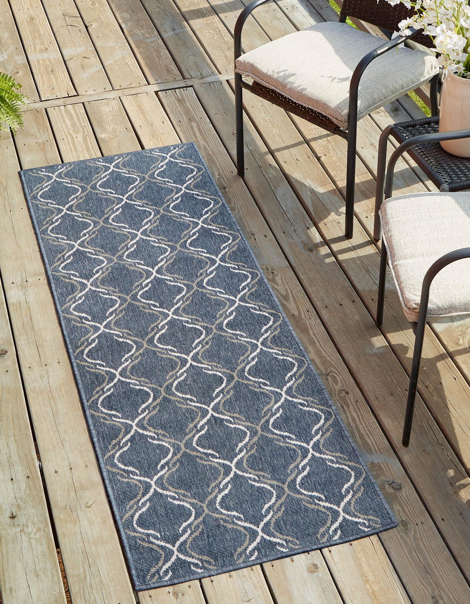 Unique Loom Parmaklik Indoor/Outdoor Trellis Rug Navy Blue/Ivory 2' x 6 ...