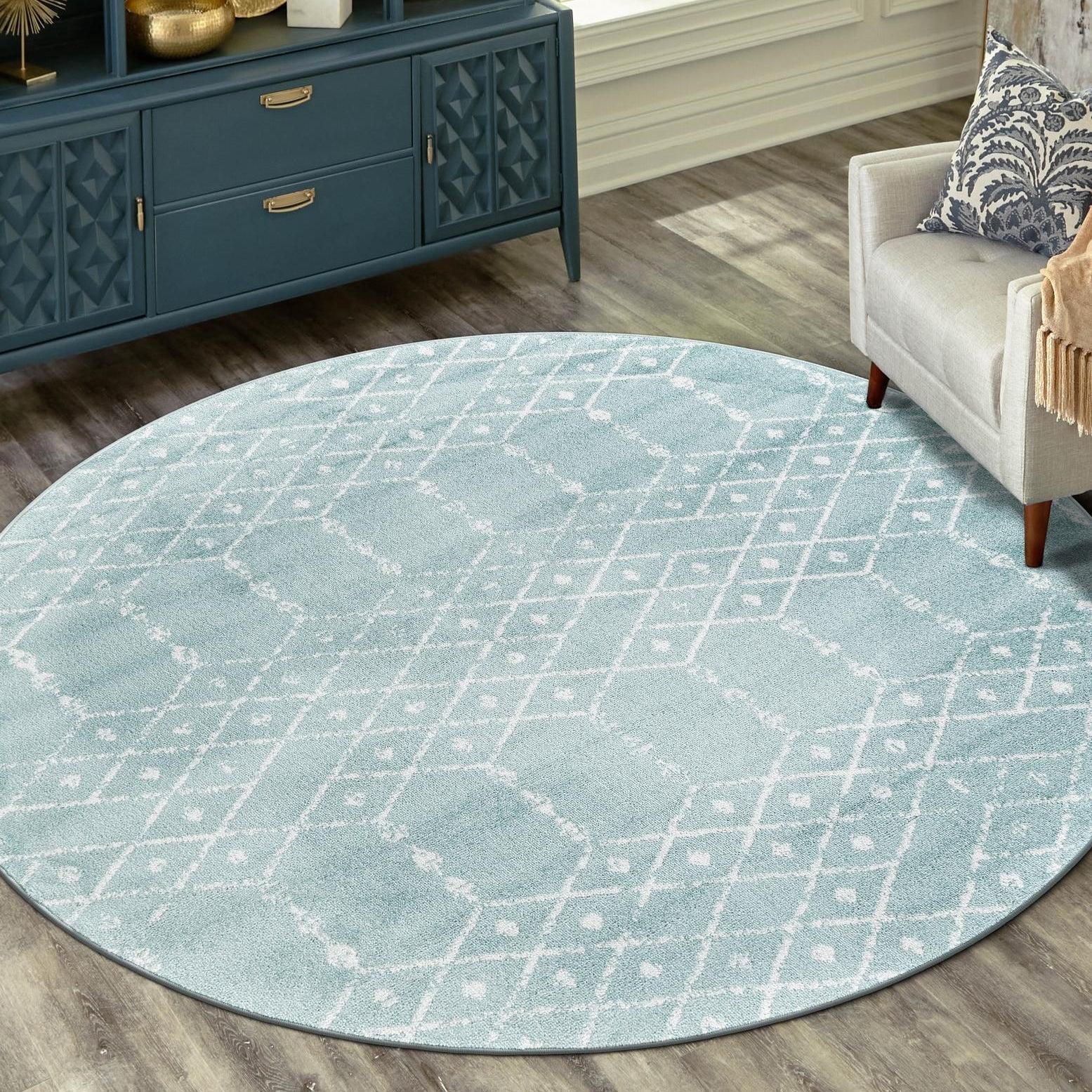 Unique Loom Paxon Trellis Collection Area Rug - Maeve (3' Round Aqua ...