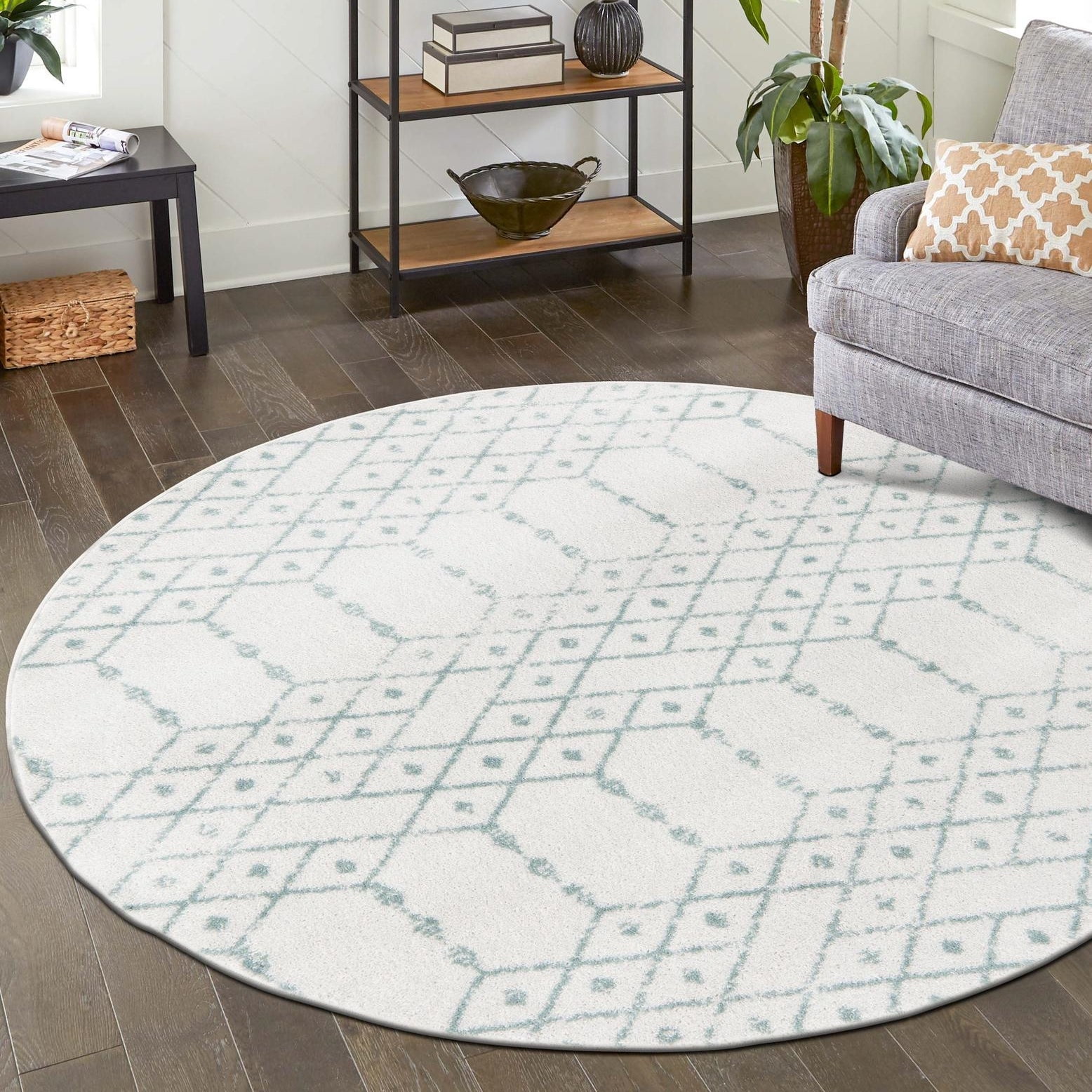 Unique Loom Paxon Trellis Collection Area Rug - Maeve (3' Round Ivory ...