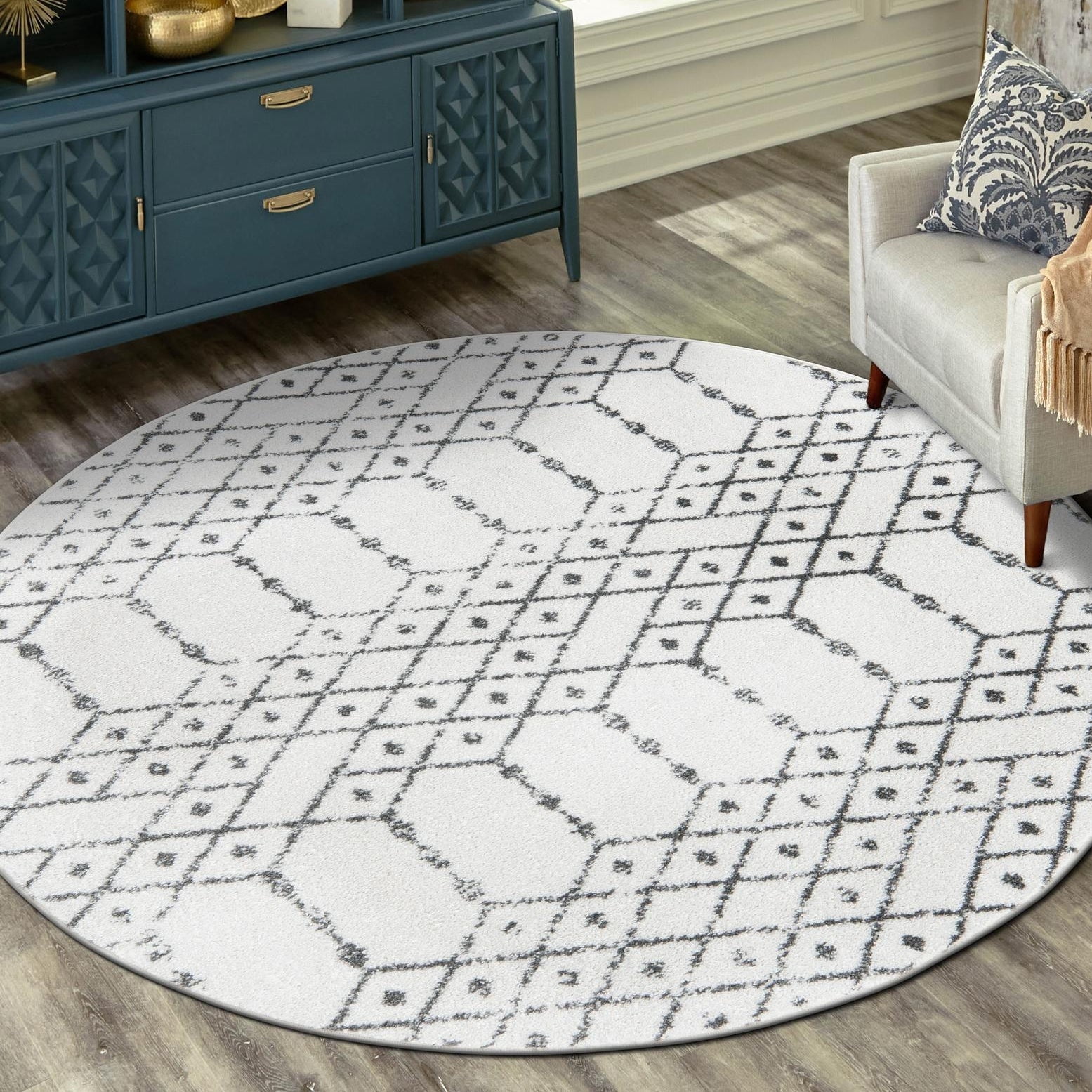 Unique Loom Paxon Trellis Collection Area Rug - Maeve (3' Round Ivory ...