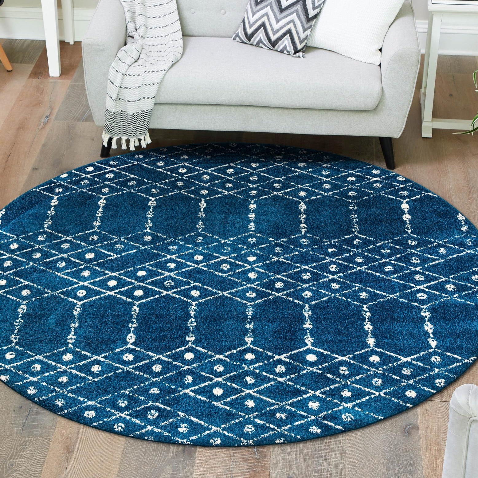 Unique Loom Paxon Trellis Collection Area Rug - Maeve (3' Round Navy Blue/Ivory) - Walmart.com