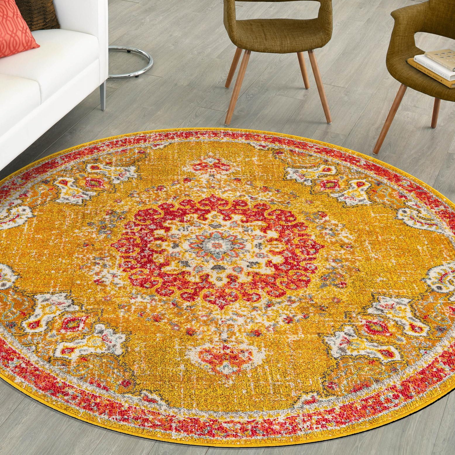 Free Shipping! Unique Loom Alexis Penrose Rug Gold/Gray 3' 3" Round ...