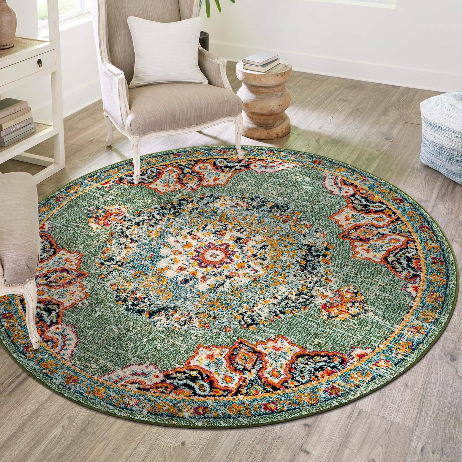 Unique Loom Penrose Collection Area Rug - Alexis (3' 3" Round Green/Black) - Walmart.com