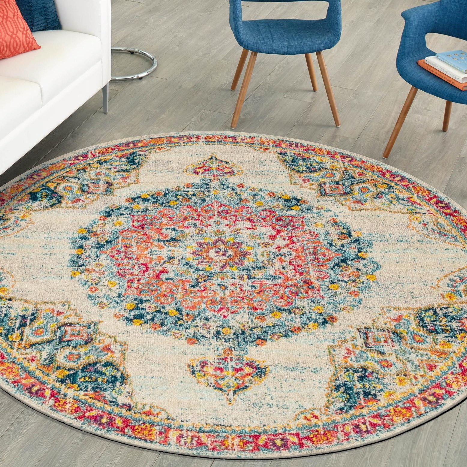 Unique Loom Penrose Collection Area Rug - Alexis (3' 3" Round Ivory ...