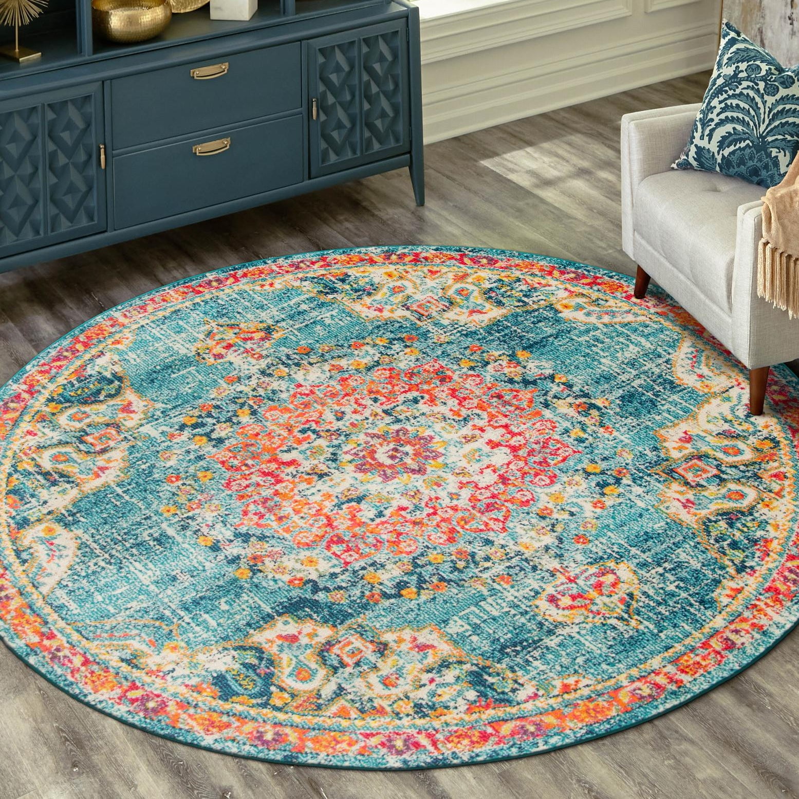 Unique Loom Penrose Collection Area Rug - Alexis (7' 10" Round Blue ...