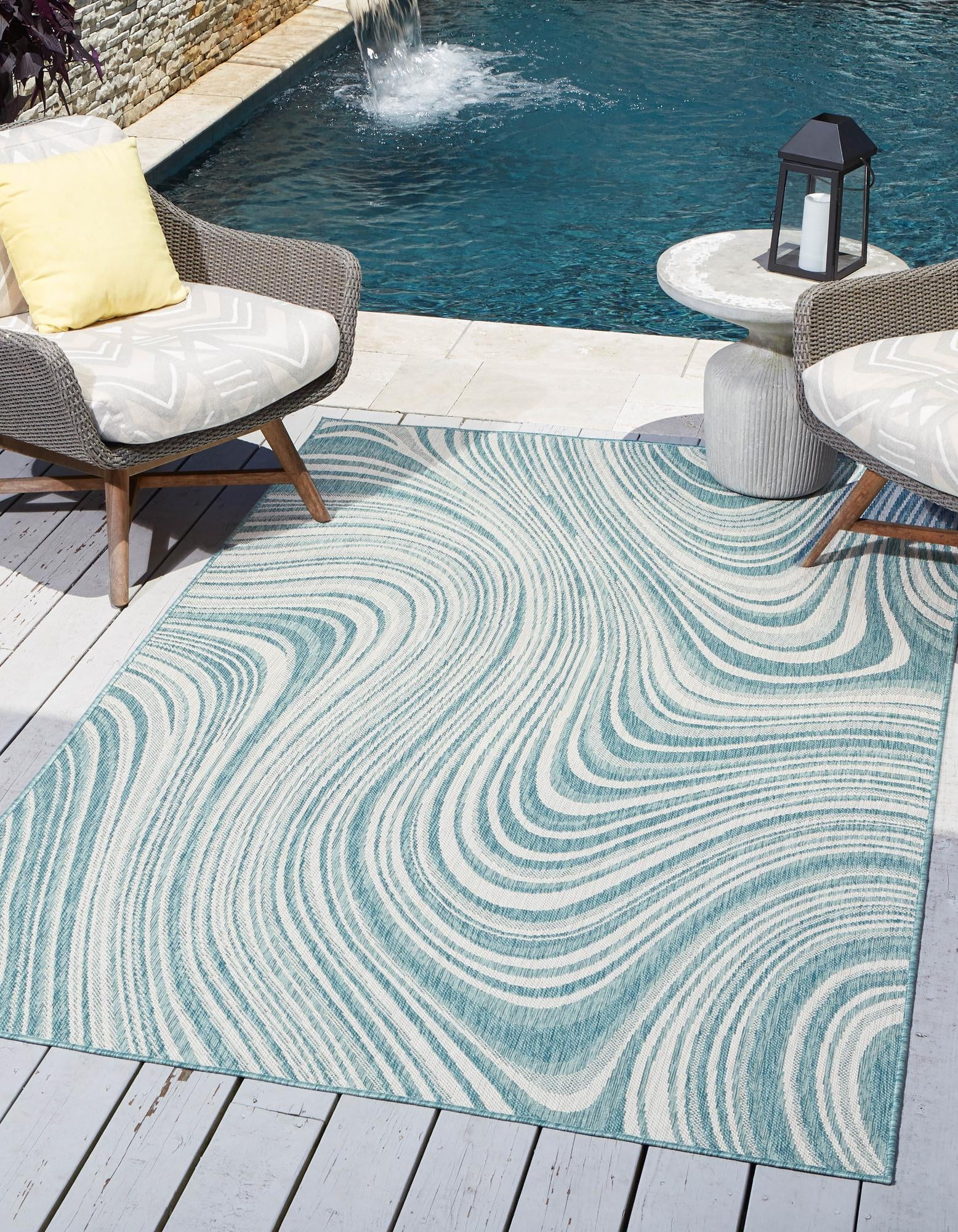 Unique Loom Outdoor Modern Collection Area Rug - Pool (4' 1" x 6' 1 ...