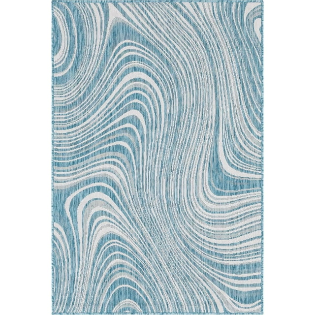 Unique Loom Pool Indoor/Outdoor Modern Rug Light Aqua/Blue 4' 1" x 6' 1 ...