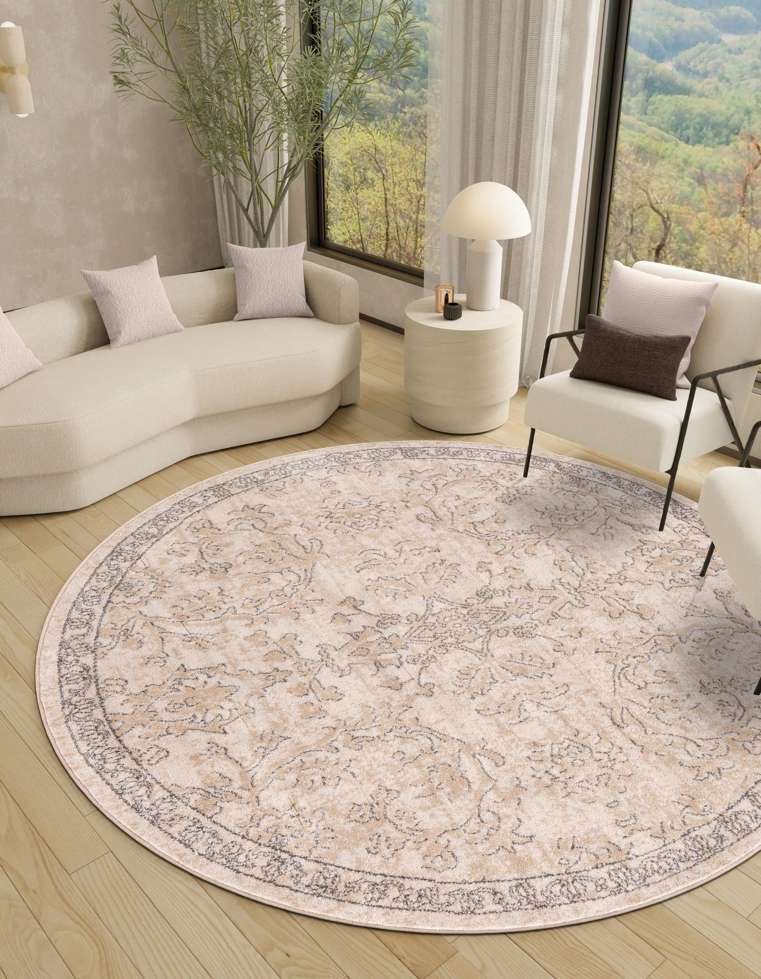 Unique Loom Portland Collection Area Rug - Albany (3' 3" Round Ivory ...