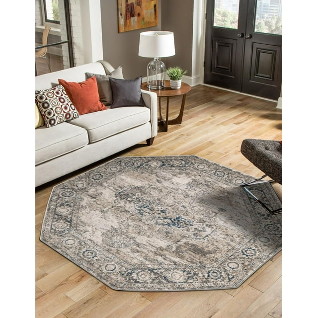 Unique Loom Portland Collection Area Rug - Canby (5' 3" Octagon Gray ...