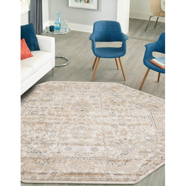 Unique Loom Portland Collection Area Rug - Central (5' 3" Octagon Ivory ...