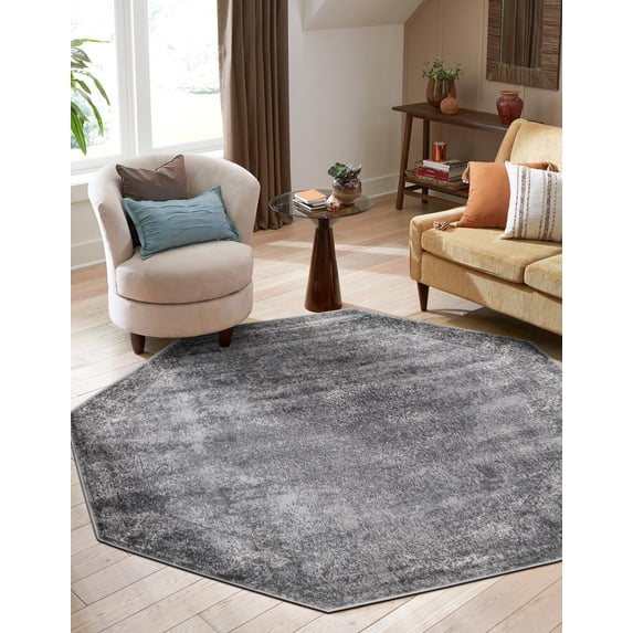 Unique Loom Portland Collection Area Rug - Woodburn (5' 3" Octagon Gray ...