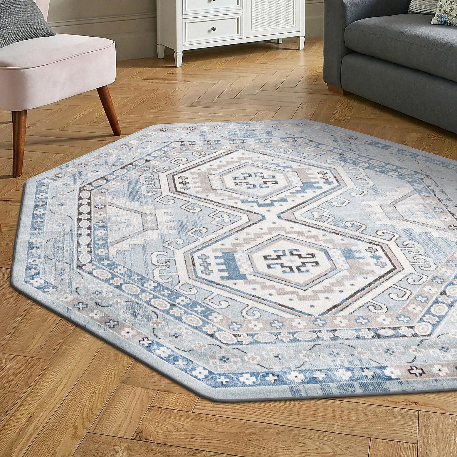 Unique Loom Charlotte Collection Area Rug - Quail (5' 3" Octagon Aqua ...