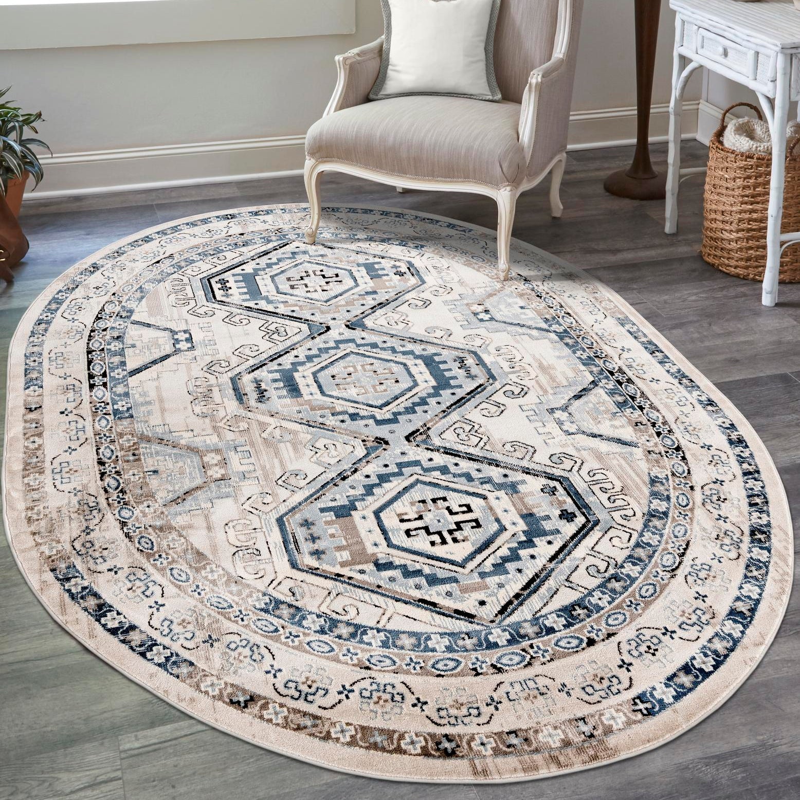Unique Loom Charlotte Collection Area Rug - Quail (5' 3" x 8' Oval Gray ...