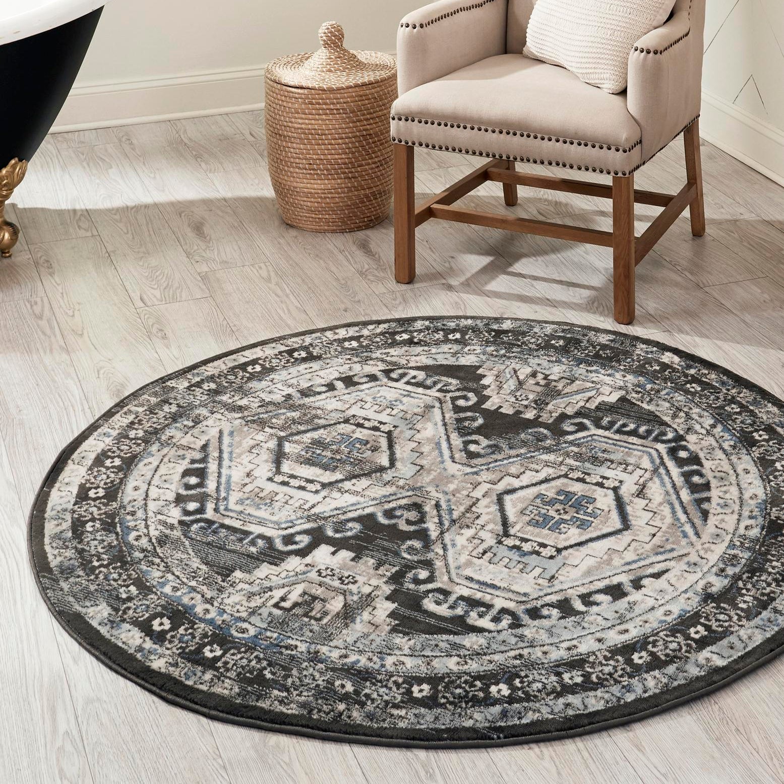 Unique Loom Charlotte Collection Area Rug - Quail (5' 3" Round Gray ...