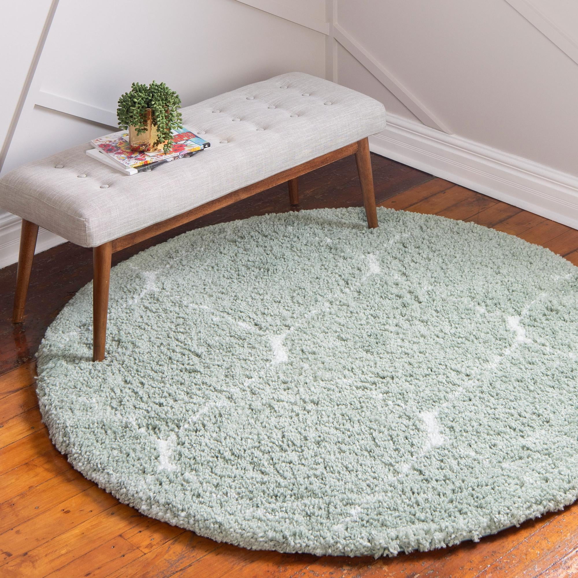 Unique Loom Rabat Shag Collection Area Rug - Fractured (5' 3" Round ...