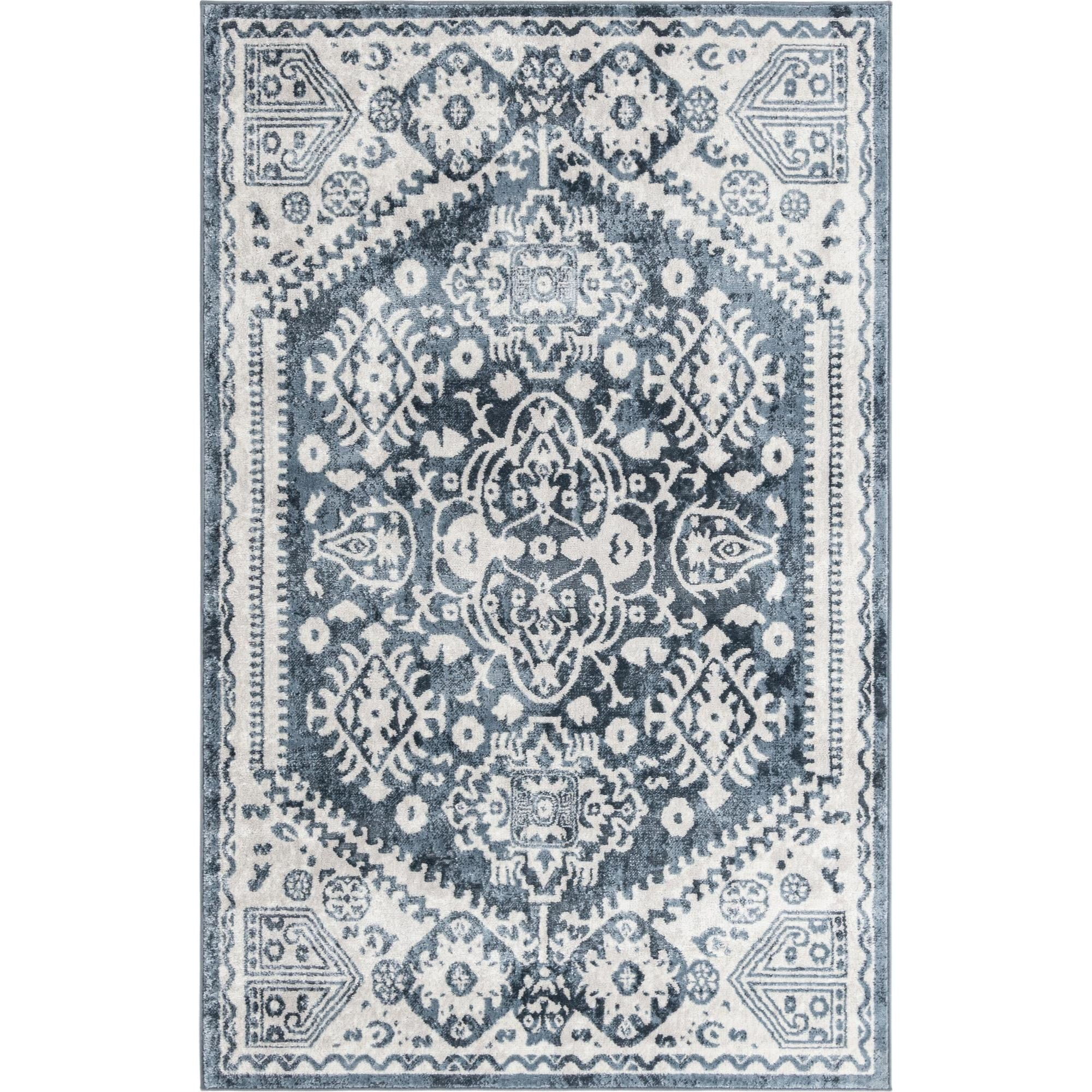 Unique Loom Radcliffe Oxford Rug Blue/Ivory 5' 1" x 8' Rectangle Border ...